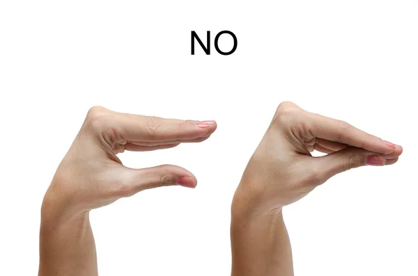 Woman hand ASL american sign language on white background — Stock Photo ...