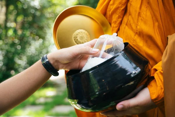 Asian People Giving Alms Offering Lotus Incense Monk Morning Stock ...