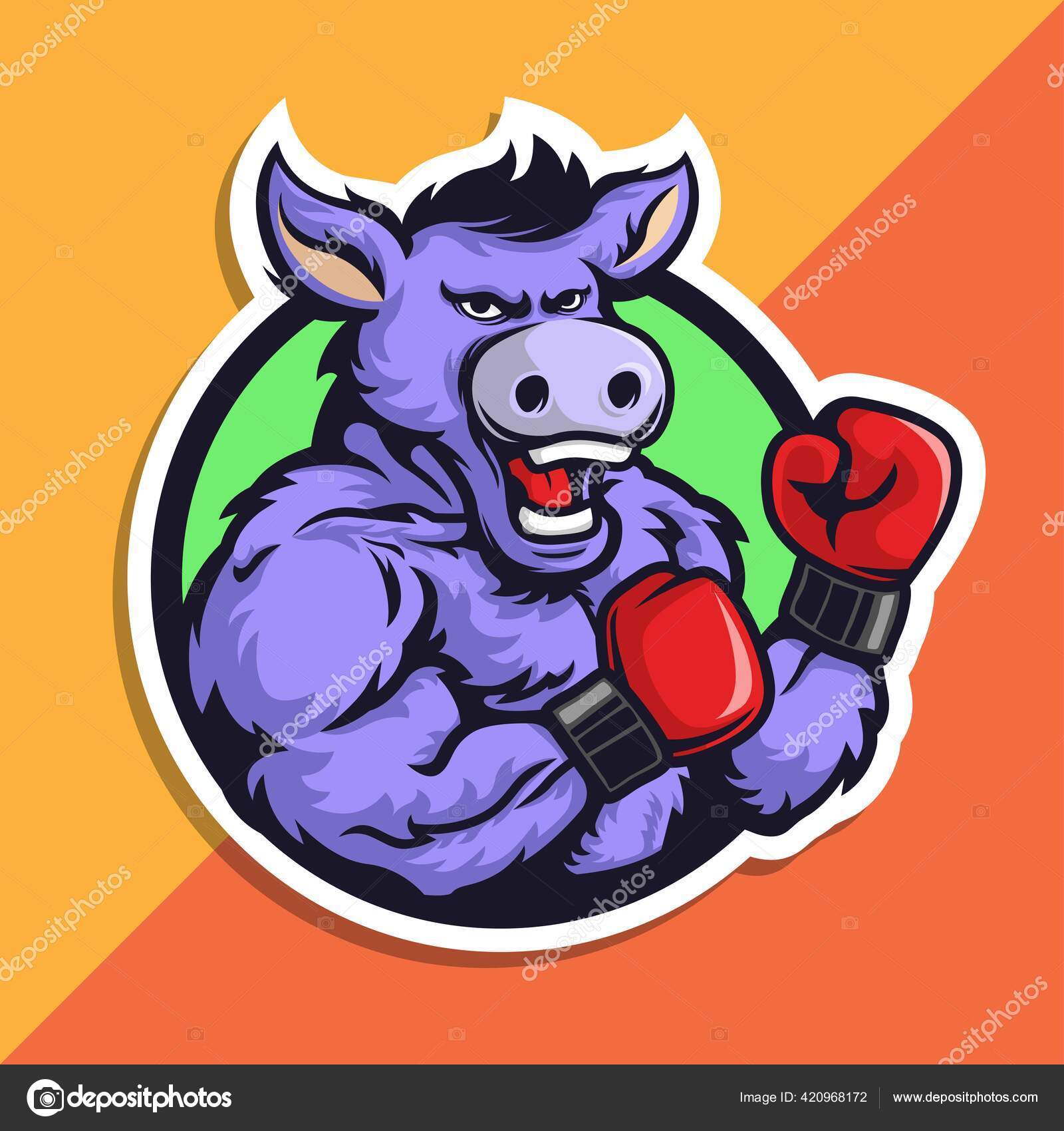 엉덩이 마스코트로고 장갑을 당나귀 일러스트 스톡 벡터 - ©irondah 420968172