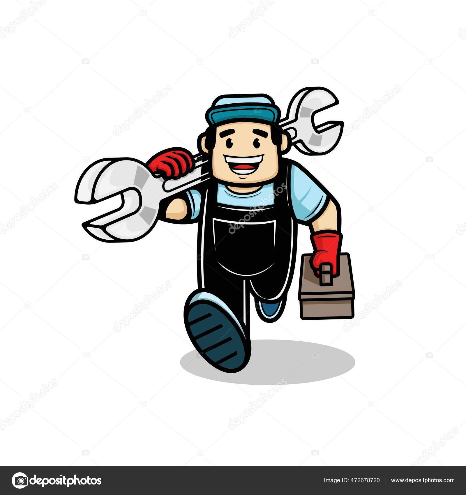 질하는 사람이 달려와서 스패너 상자를 다닌다 일러스트 스톡 벡터 - ©irondah 472678720