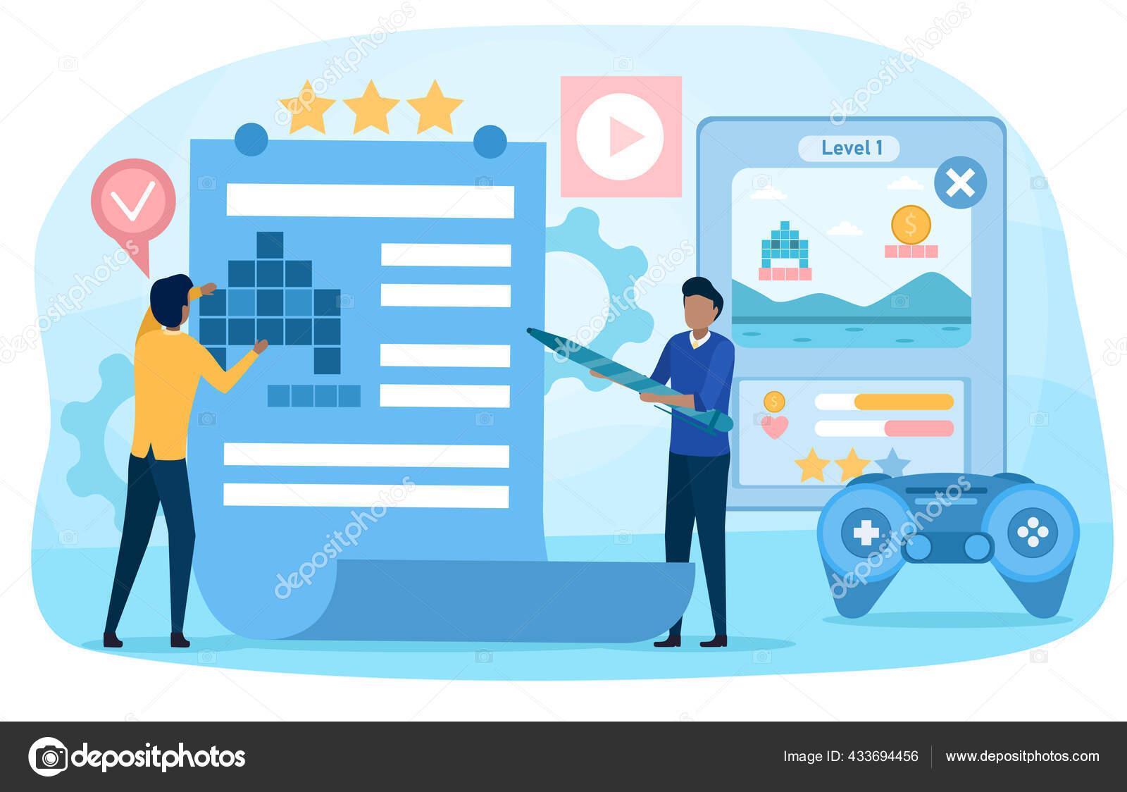 Two male characters designing game Stock Vector by ©mentalmind 433694456