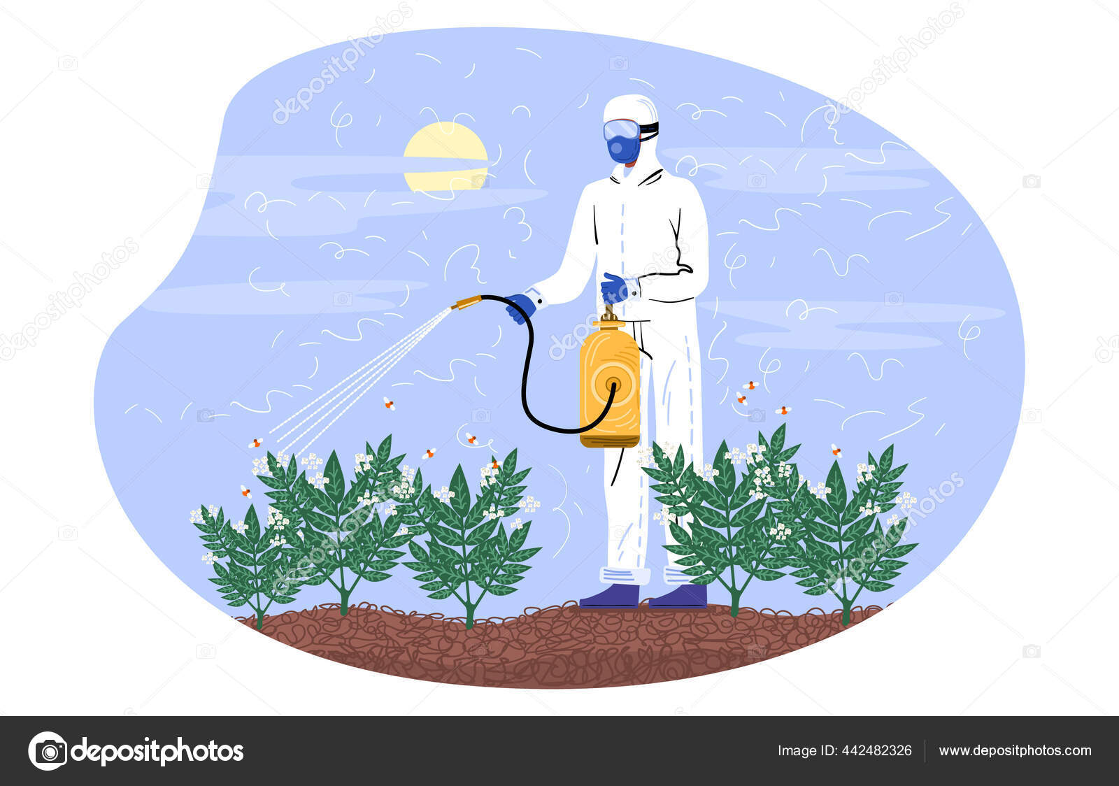 Character in special costume spraying pesticides Stock Vector by ...