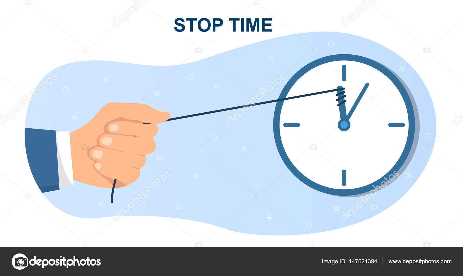 Male hand is holding rope attached to clock to stop time Stock Vector ...