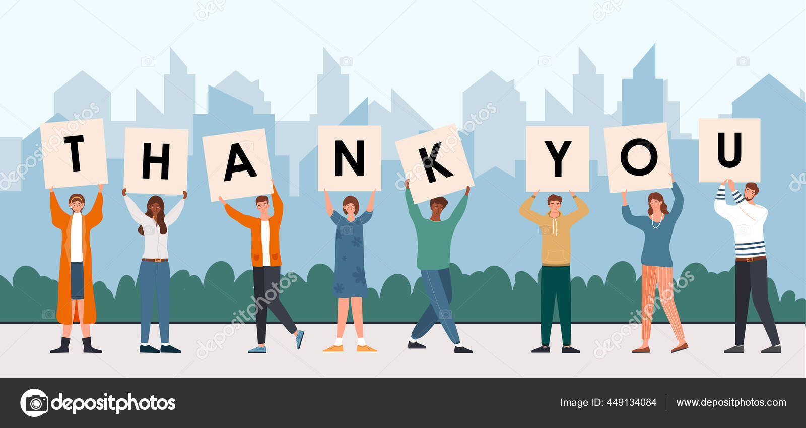 Laki-laki dan perempuan karakter memegang terima kasih tanda Vektor ...