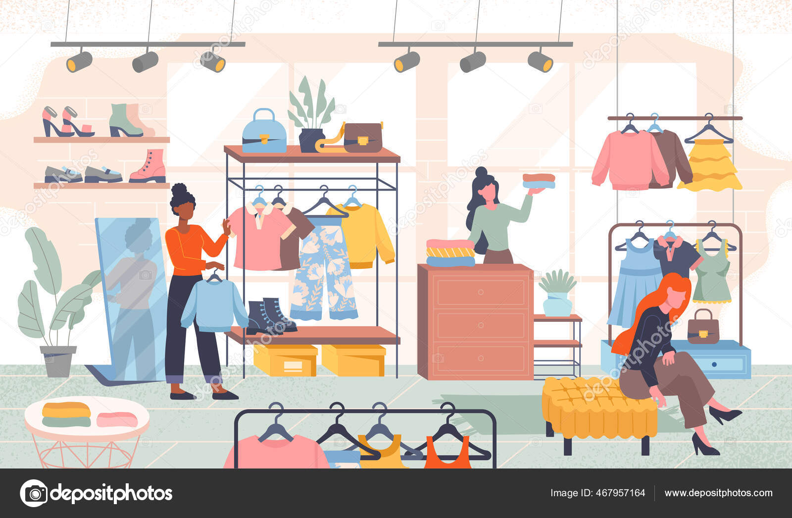 Diversas personas multirraciales en la tienda elegir ropa Vector de ...