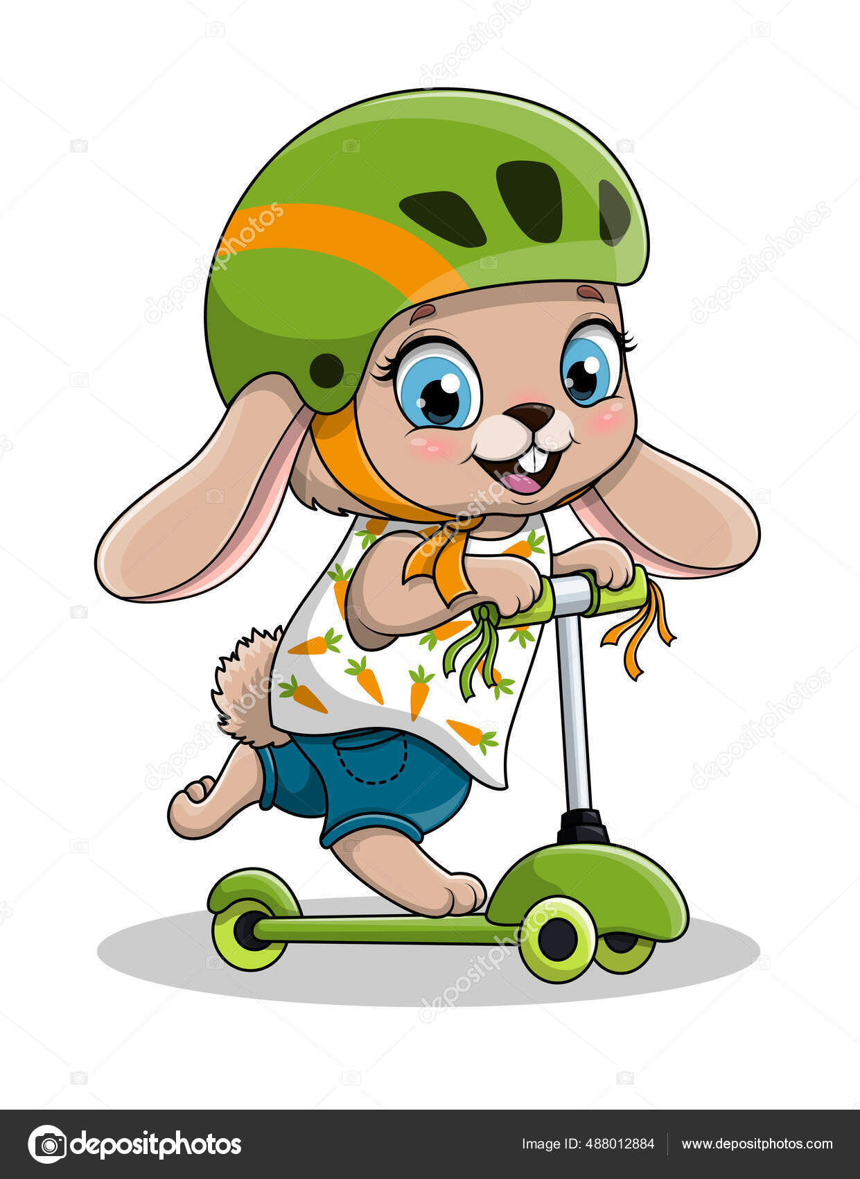 Cute cartoon baby rabbit riding electric scooter Stock Illustration by ...