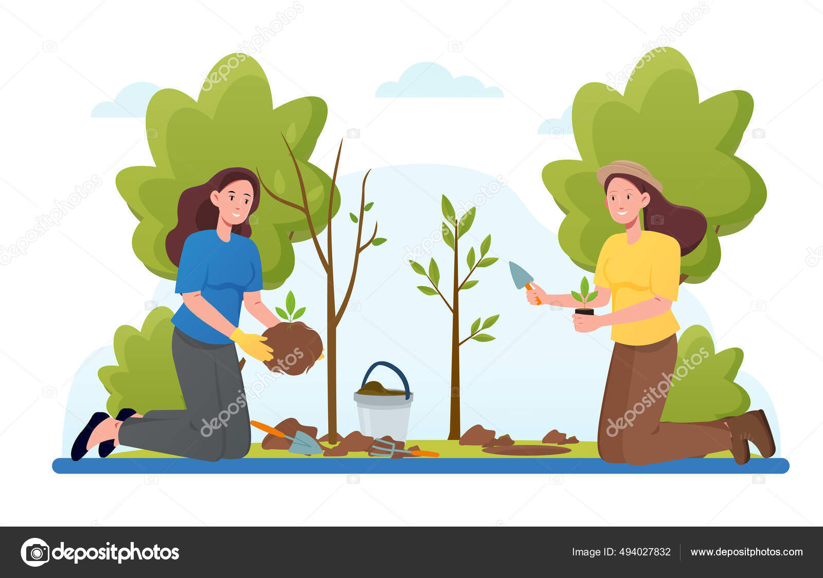 Reforestation. Humans planting trees Stock Vector by ©mentalmind 494027832