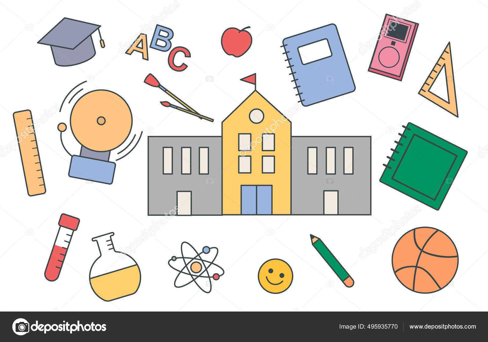 Set of essential school items on white background Stock Vector by ...