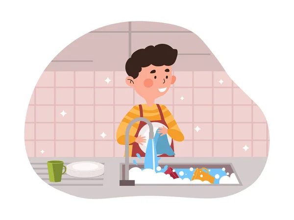 Baby washing dishes Vector Art Stock Images | Depositphotos
