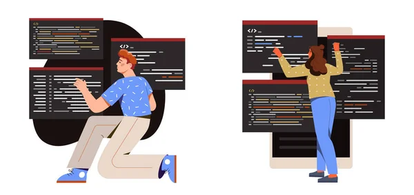 Software Development Concept People Scene Flat Cartoon Design Man Developer Stock Vector Image ...