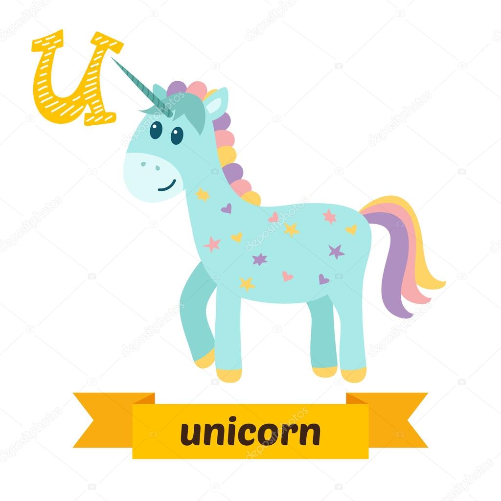 Unicorn. U letter. Cute children animal alphabet in vector. Funn ...