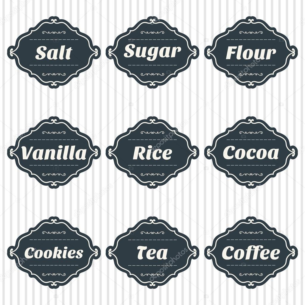Food storage labels. Kitchen food storage tags collection — Stock ...