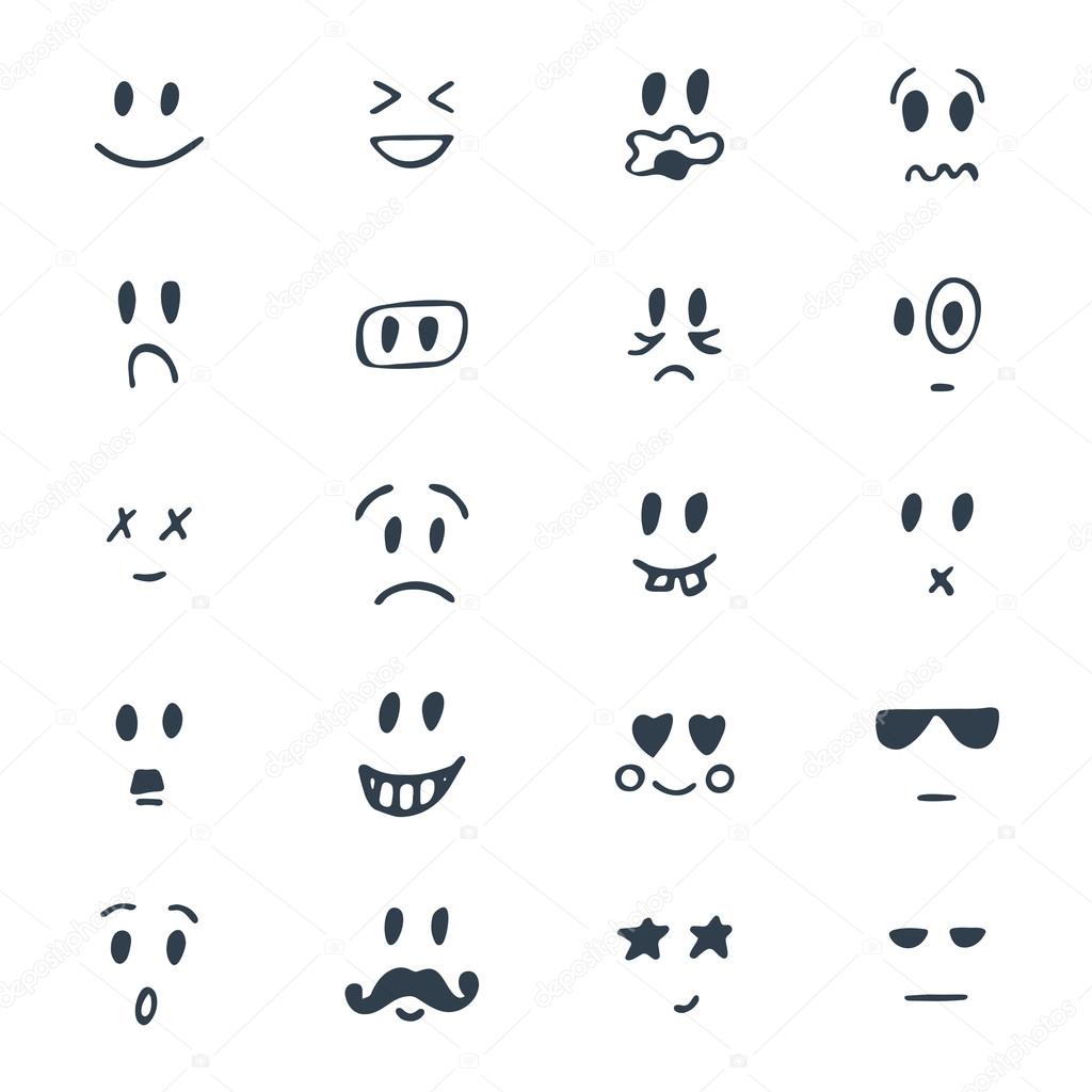 Conjunto de caras sonrientes dibujadas a mano. Conjunto de expresiones ... Conjunto de caras sonrientes dibujadas a mano. Conjunto de expresiones ...