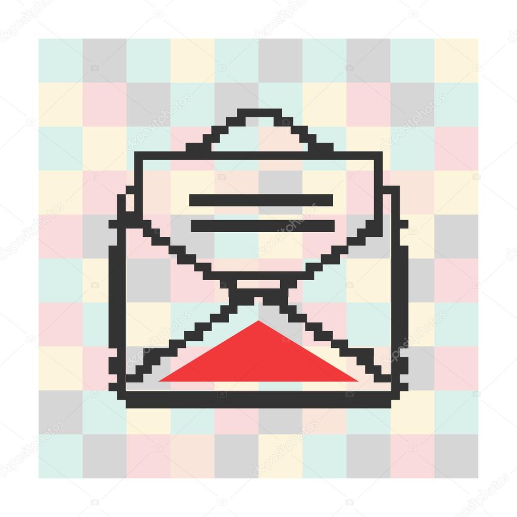 Vector pixel icon letter and envelope on a square background Stock ...