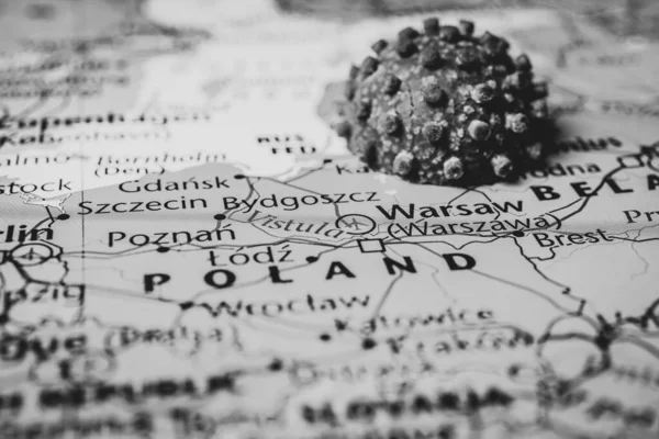 Poland on coronavirus map background - Stock Image - Everypixel