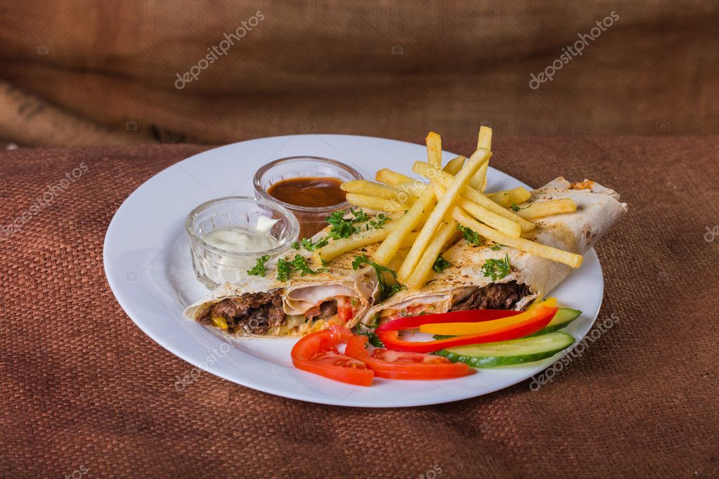 Shawarma with fries potato Stock Photo by ©aallm 68837941