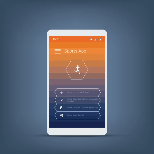 Fitness tracker app graphic user interface for smartwatch and smartphone. Woman running symbol ...