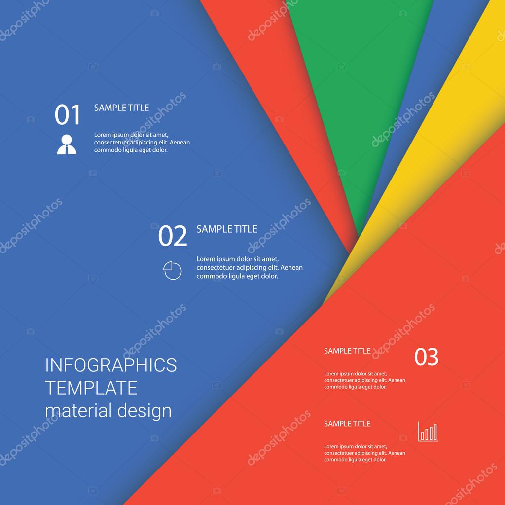 Infographics template on colorful material design vector background ...