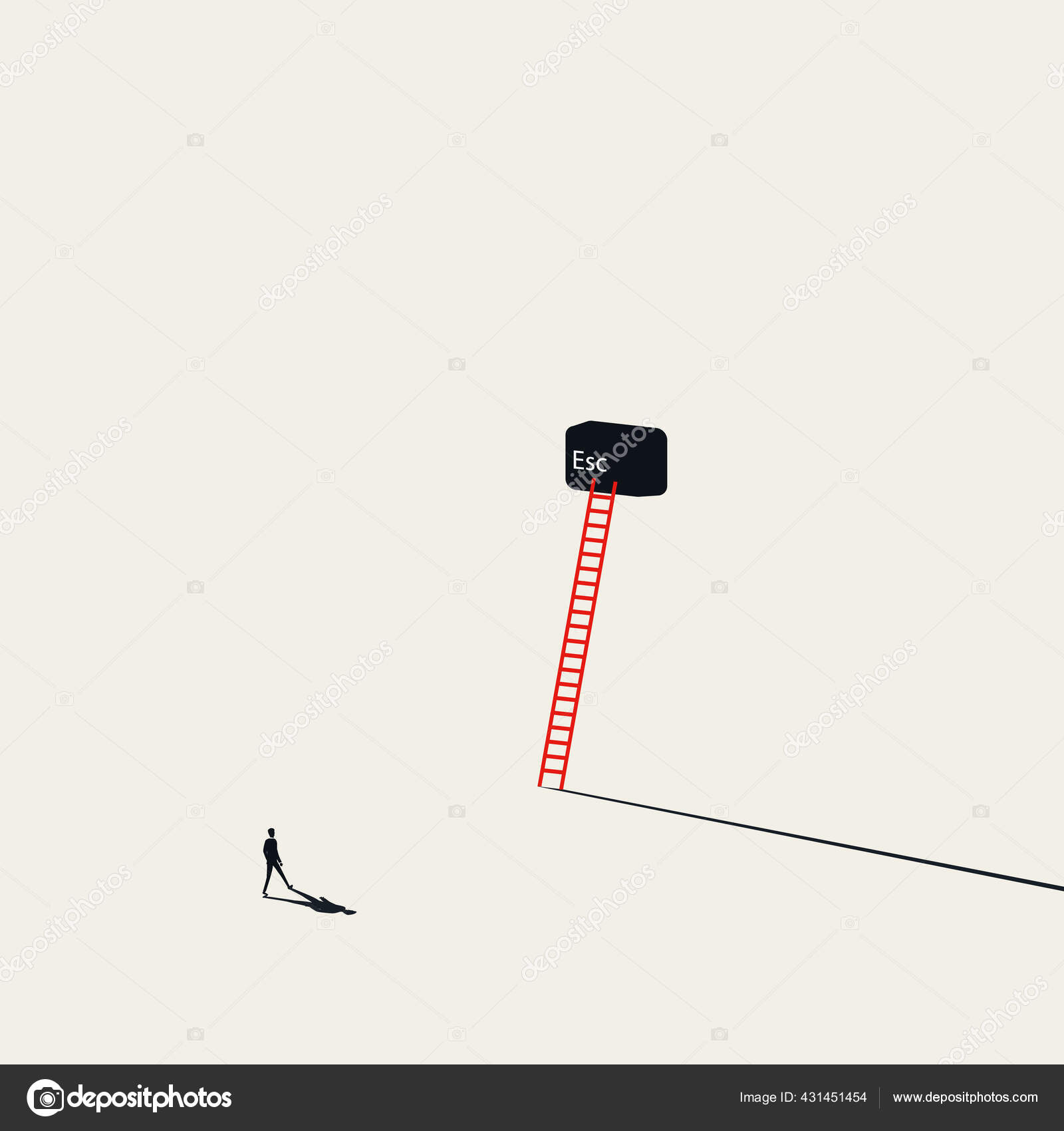 Escape vector concept. Businessman walking to escape key. Symbol of ...