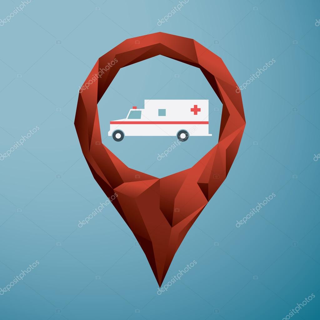 Emergency symbol in low poly location pin. Ambulance icon for ...