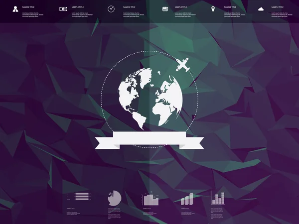 Low poly infographics template user interface with globe badge and ...