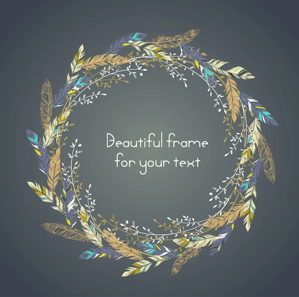 Beautiful round frame with feathers and some floral elements. Stock ...