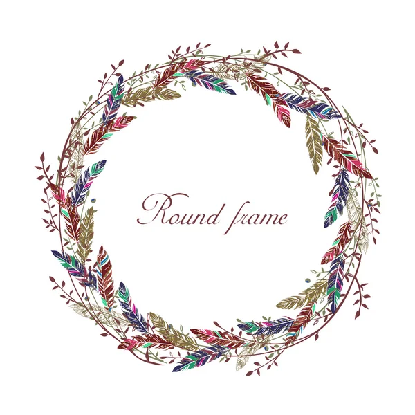 Beautiful round frame with feathers and some floral elements. Stock ...