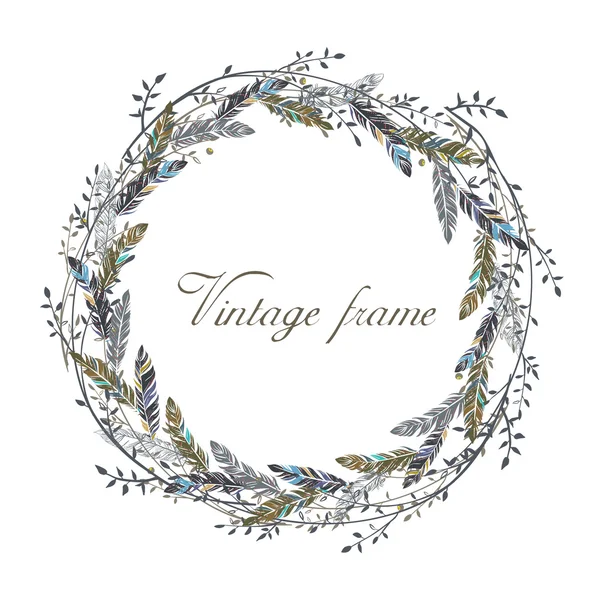 Beautiful round frame with feathers and some floral elements. Stock ...