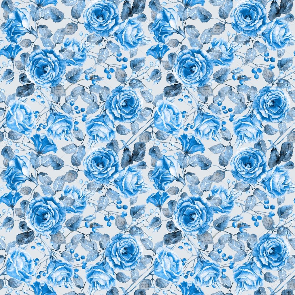 Seamless pattern of watercolor blue roses. Stock Photo by ©inna73 65394359