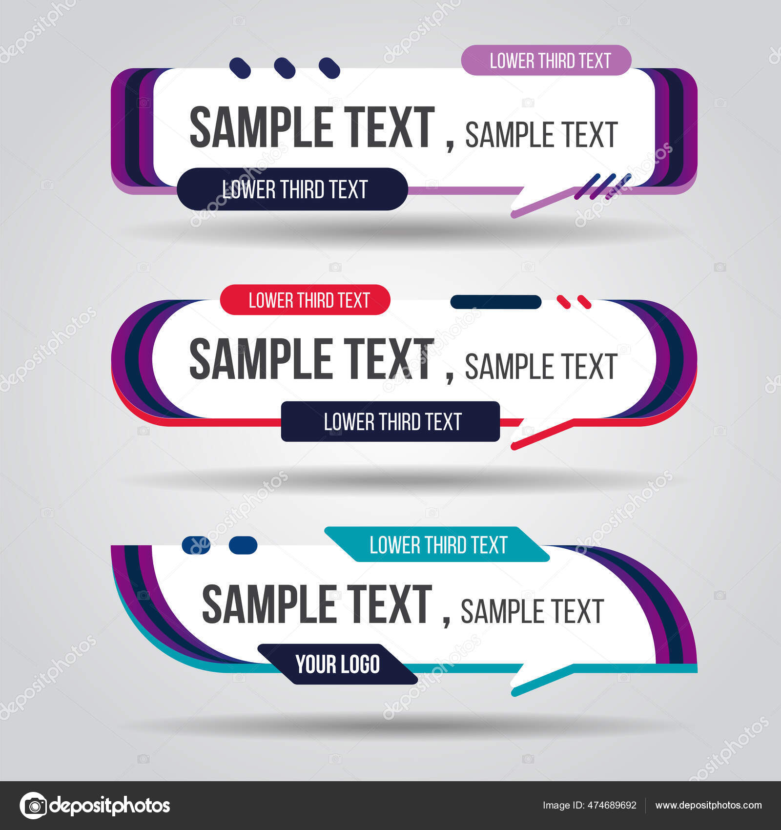 Lower Third Live Red Blue Design Template Modern Contemporary Set Stock ...