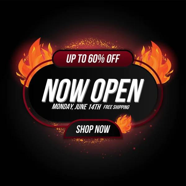 Now Open Shop New Store Red Orange Color Fire Sign Stock Vector Image ...