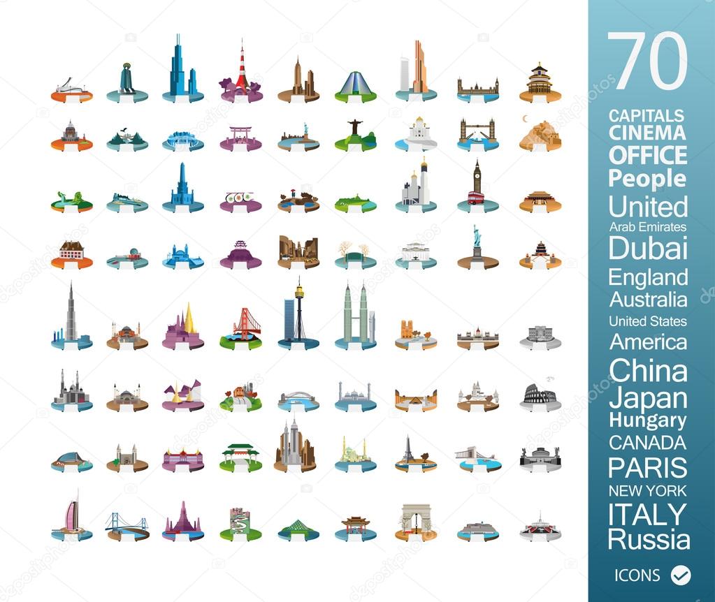 Set of city, capitals landmarks, sites — Stock Vector © Sky-Designs ...