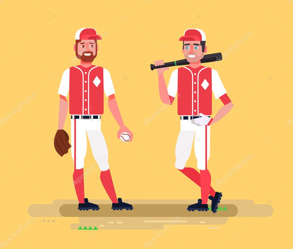 Baseball players. Vector flat cartoon illustration — Stock Vector ...