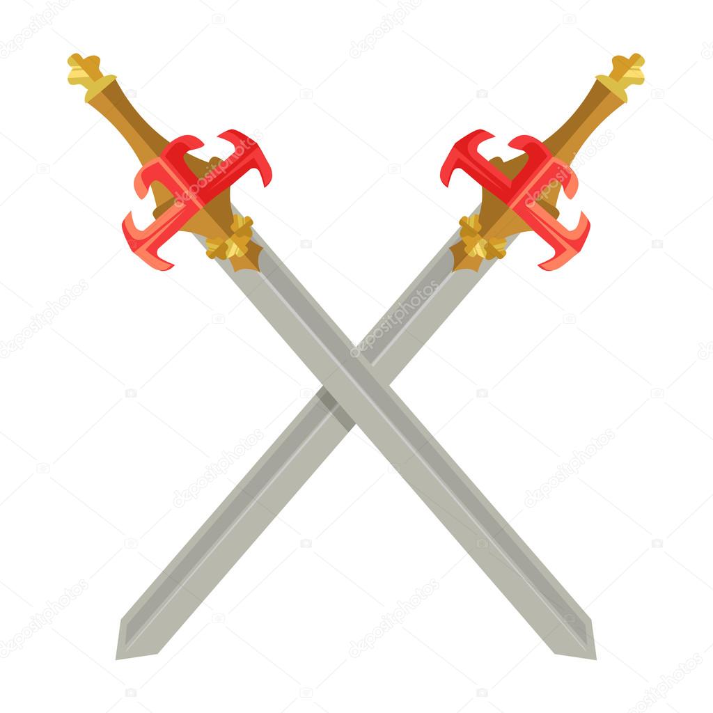 Knightly swords. Crossed swords. Vector flat cartoon icon illustration ...