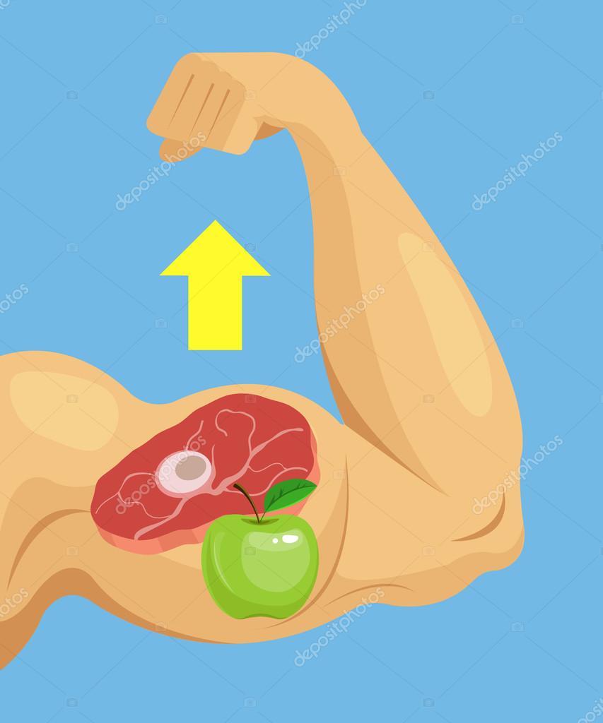 Strong hand. Healthy food. Vector flat cartoon illustration Stock ...
