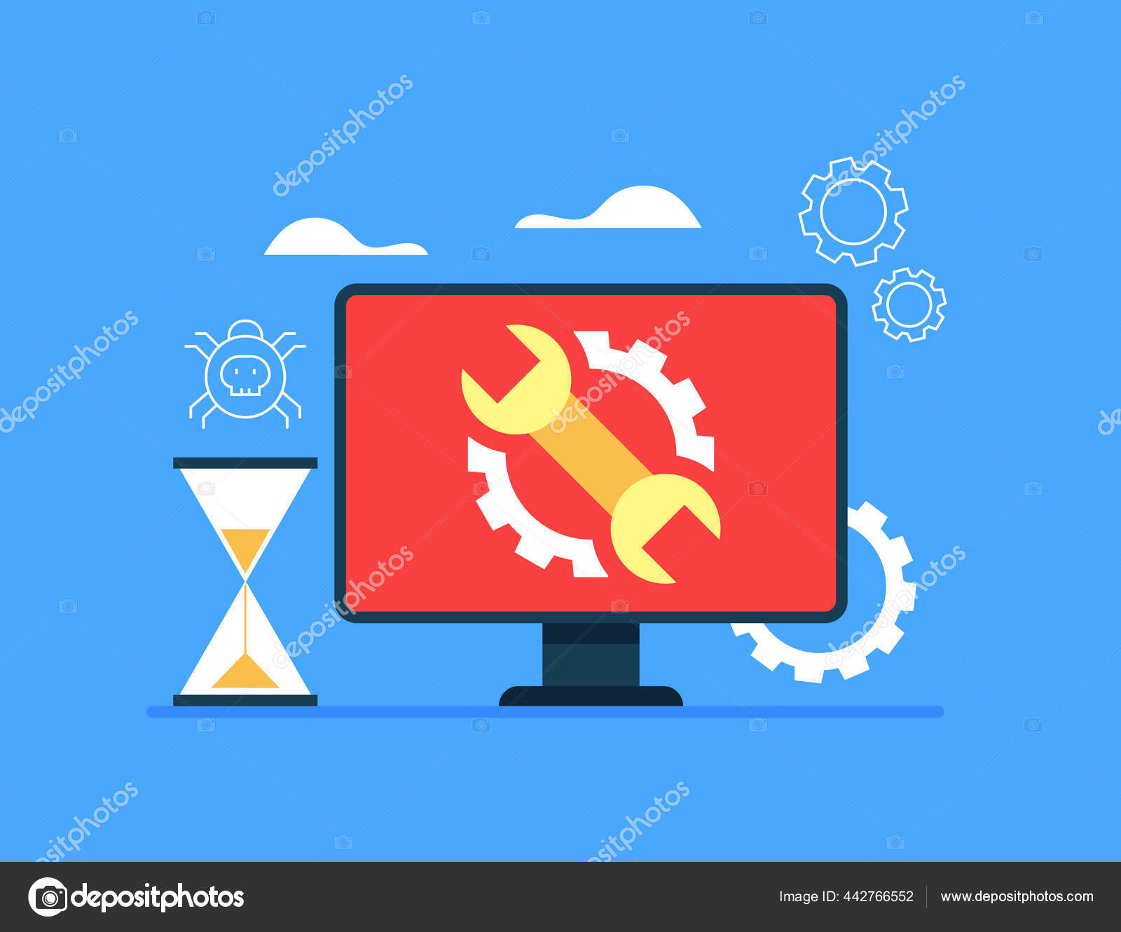 Laptop Computer Wrench Gear Icon Monitor Screen Computer Repair ...