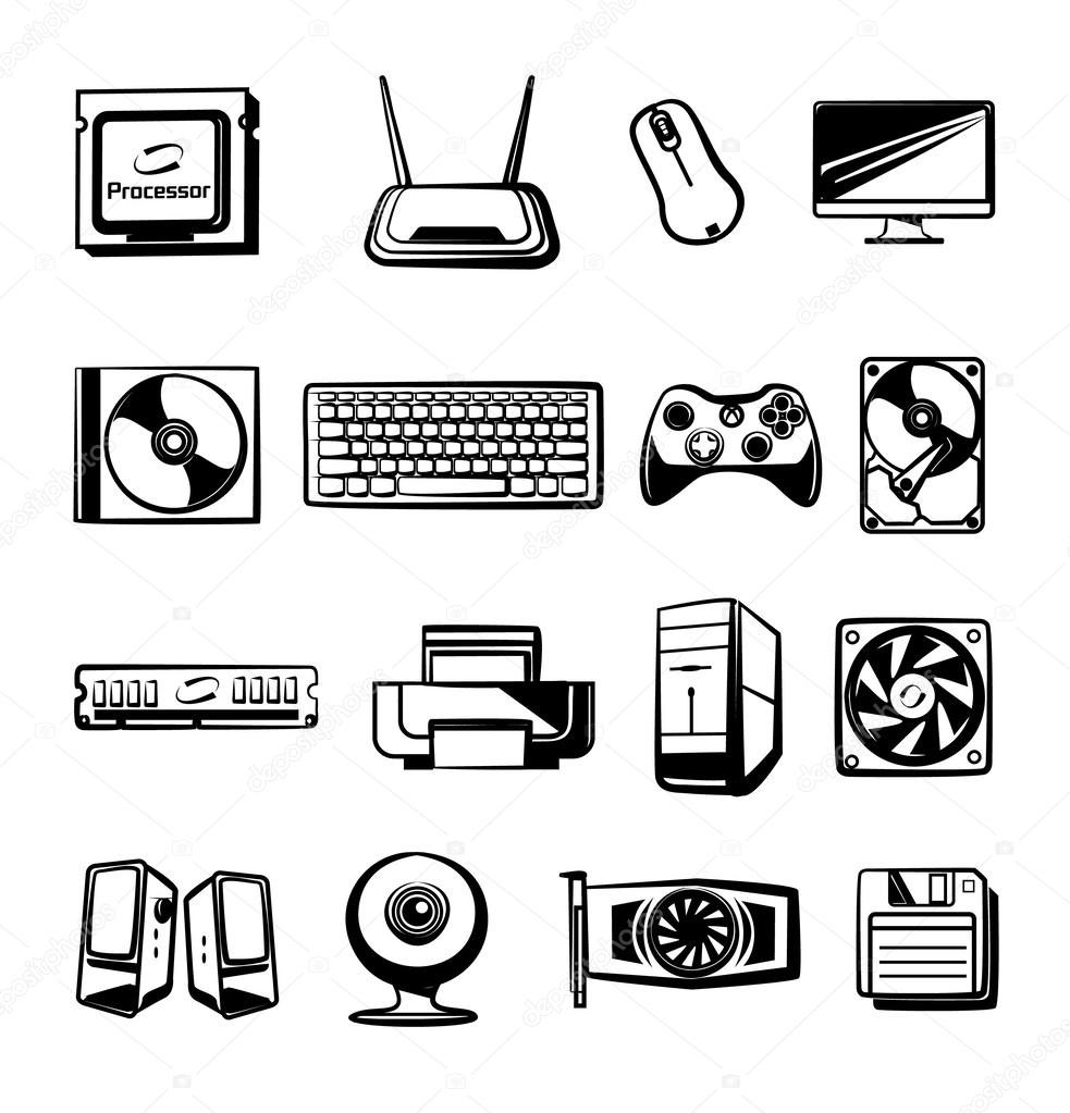 Conjunto de iconos de hardware vectorial. Modernos elementos de diseño ...