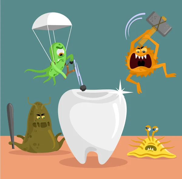 Dientes y gérmenes. Ilustración plana del vector 2023