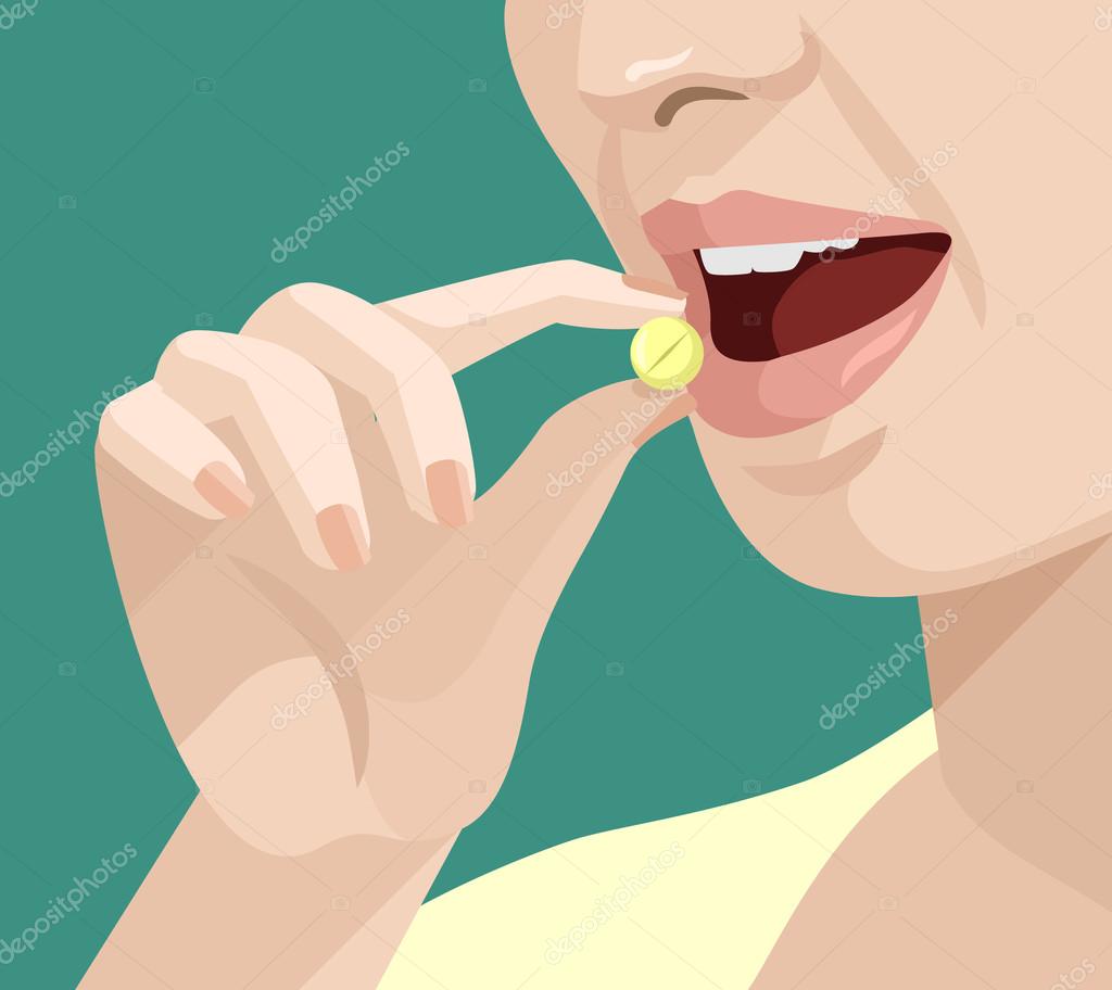 La mujer toma una p ldora. Ilustraci n plana del vector 2024
