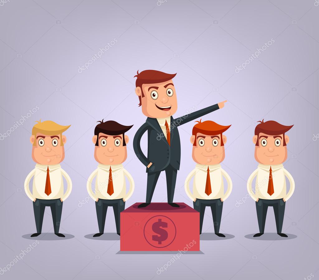 Equipo de negocios con el jefe. Vector plano ilustración de dibujos ...