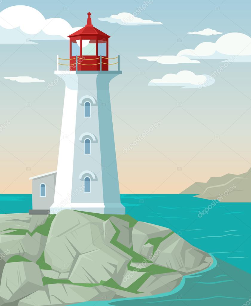 Lighthouse. Vector flat cartoon illustration — Stock Vector ... Lighthouse. Vector flat cartoon illustration — Stock Vector ...