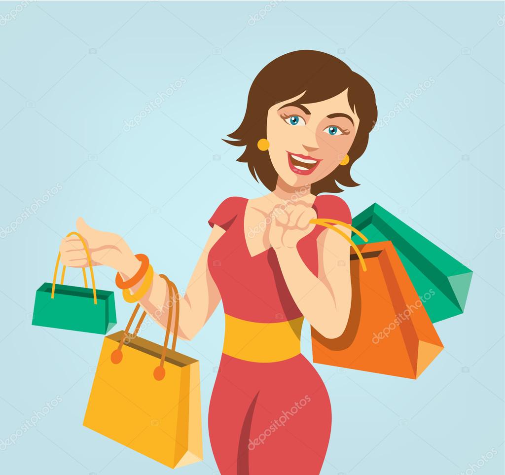 Chica de compras. Vector plano ilustración de dibujos animados 2024