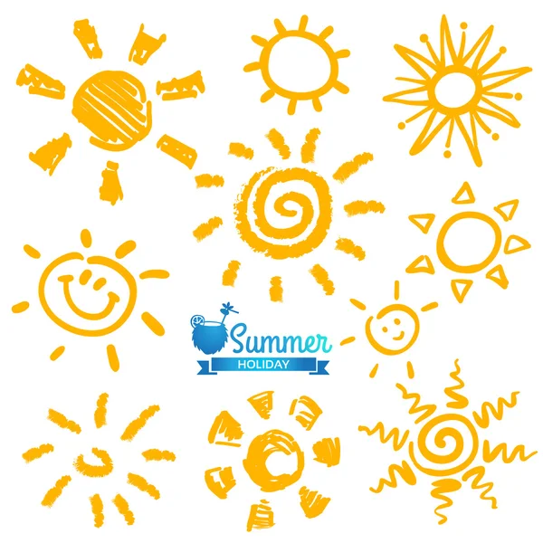 Vector set of different suns isolated, hand drawn illustration Stock ...