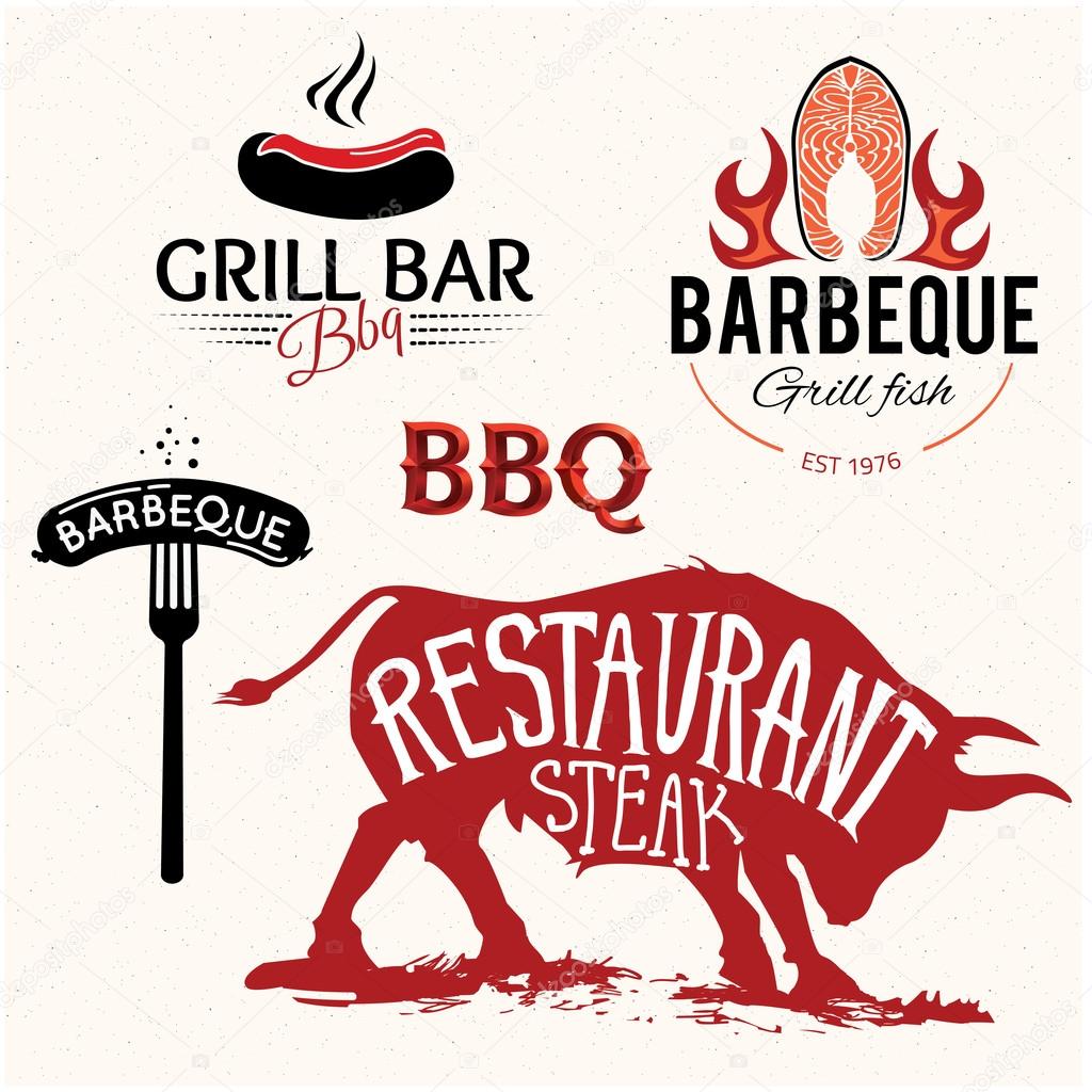 Illustration Grill Menu Labels Set of in Flat Design Style. Stock ...