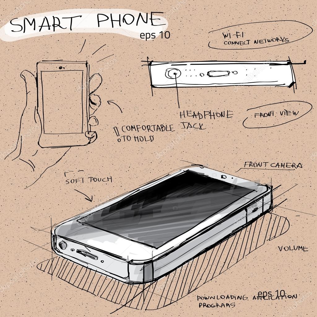 Vector sketch illustration - smartphone with touchscreen display Stock ...