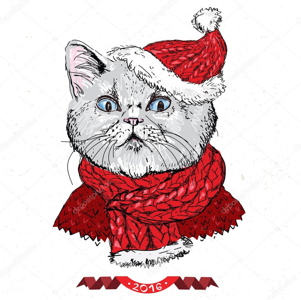 Hand drawn vector of cat with christmas Stock Vector Image by ©iriskana ...