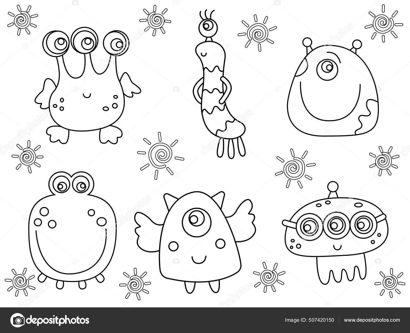 Vector Funny Monsters Aliens Coloring Book Children Theme Space ...
