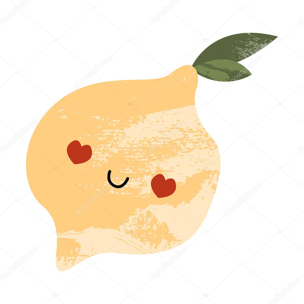 Feliz Lindo Personaje Limón Con Cara Sonriente Fruta Kawaii Divertida ...
