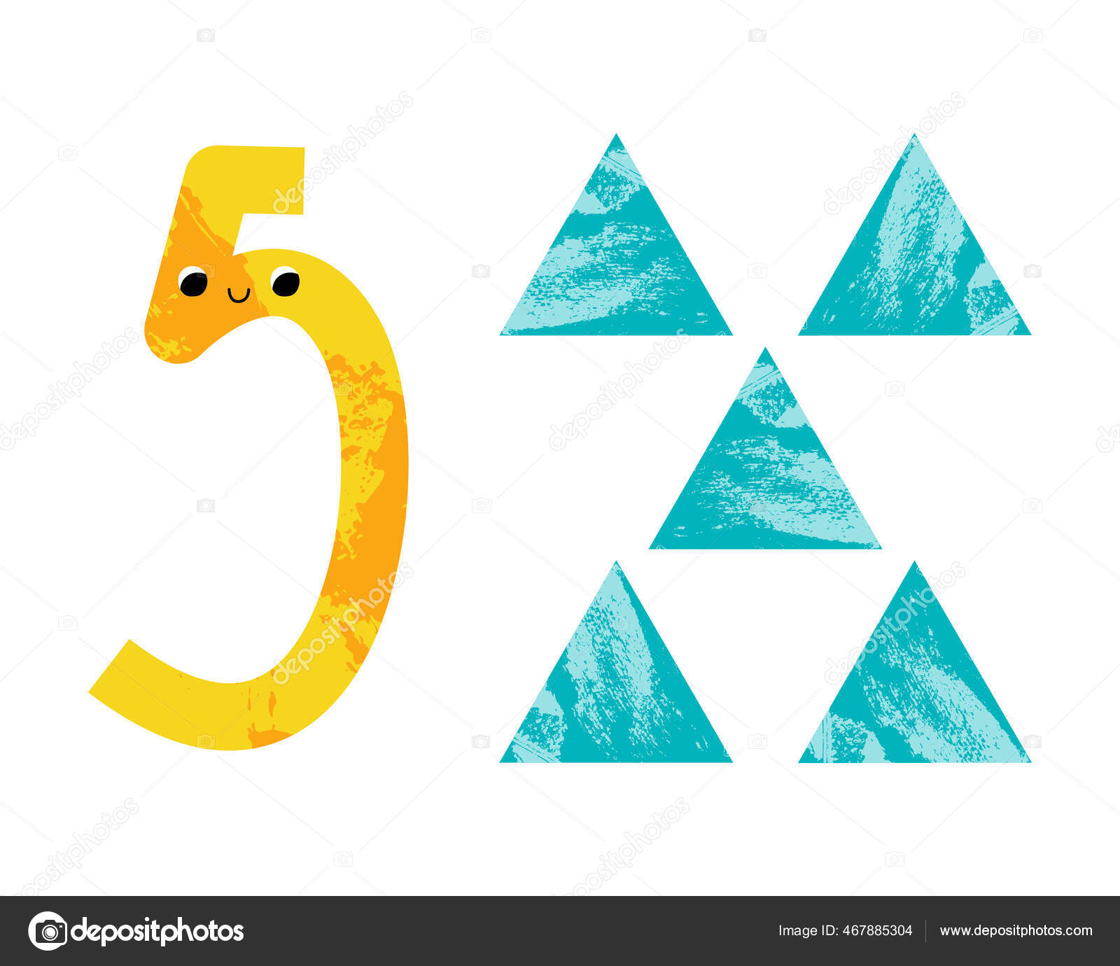 Number Five Triangle Cute Kawaii Number Character Geometric Figure Math ...