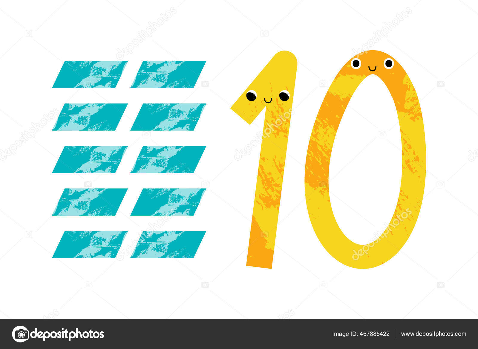 Number Ten Parallelogram Cute Kawaii Number Character Geometric Figure ...